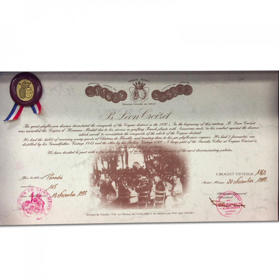 Croizet Cognac 1860, Crystal Decanter, bottled 1997 Cognac Auction